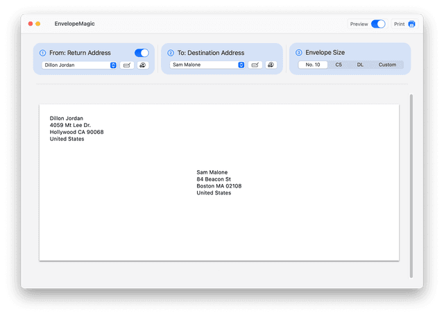 EnvelopeMagic for macOS. A Free envelope printing app.